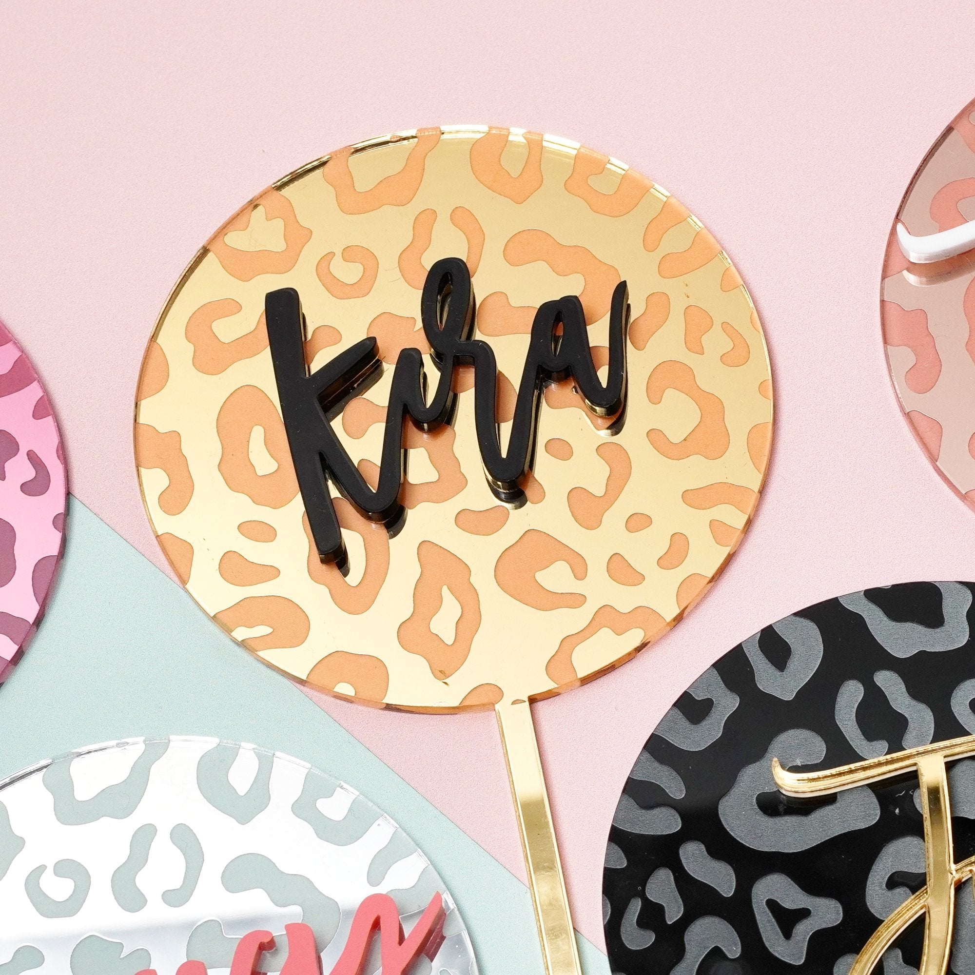 Leopard Print Cake Topper With Name in Gold Silver Black by Inketch ...