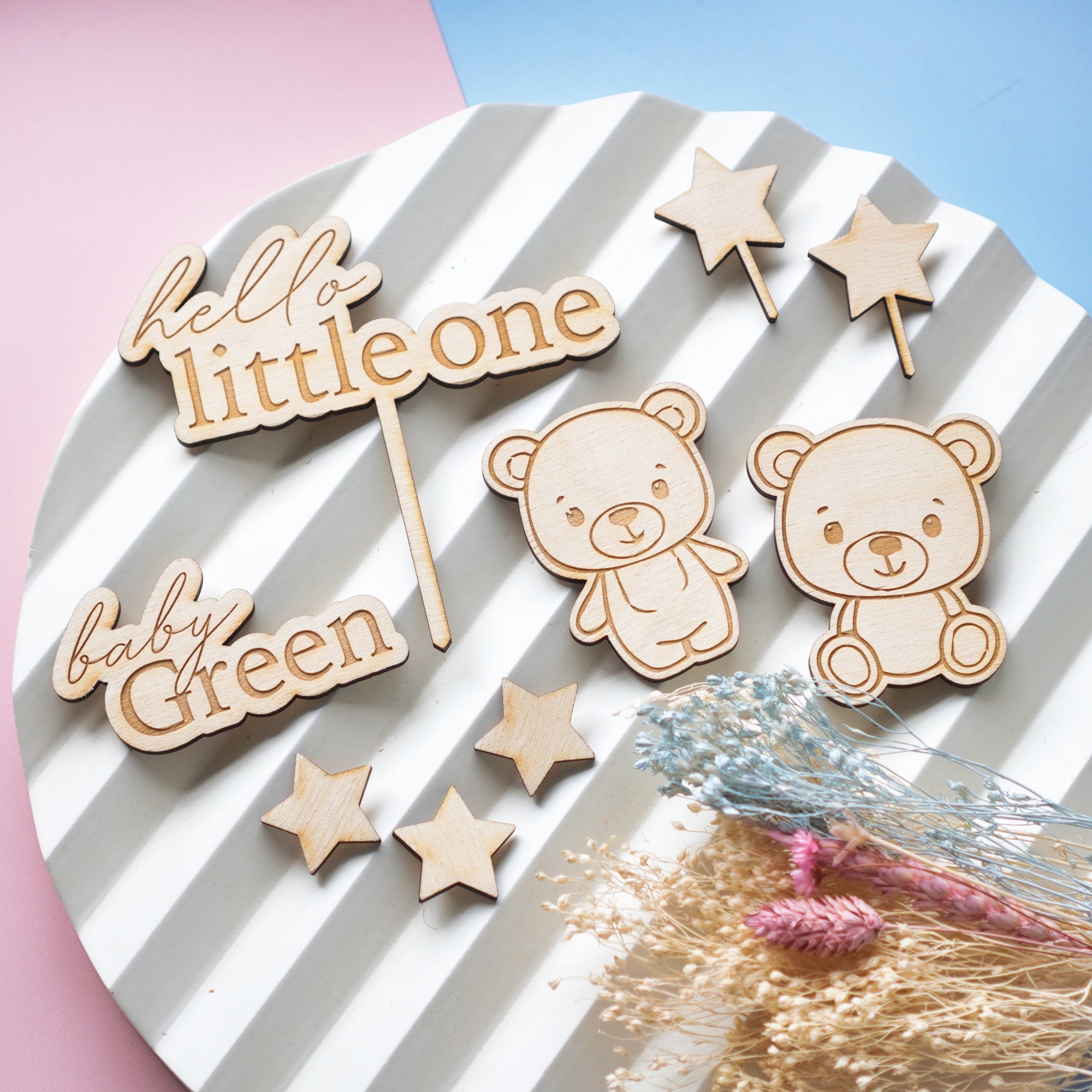 Personalised Teddy Bear Baby Shower Cake Topper Set by Inketch – inketch