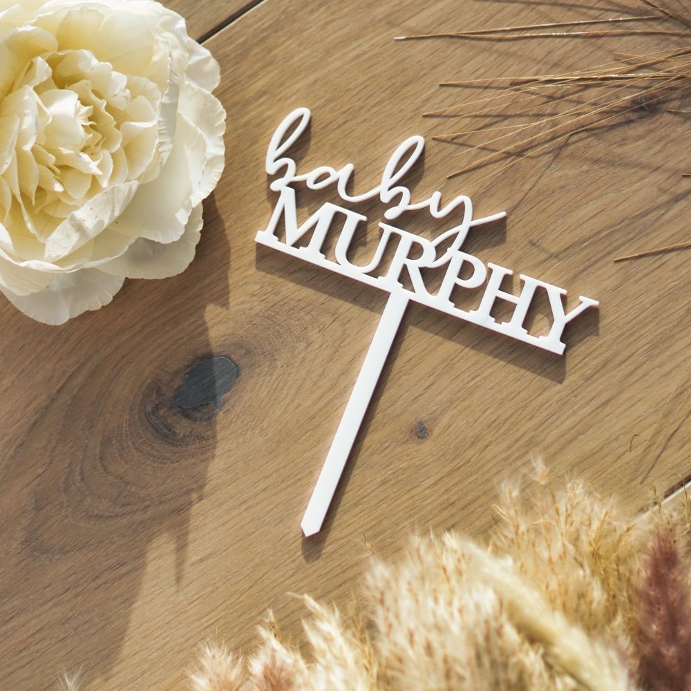 Personalised Baby Shower Topper Gold Silver White Acrylic By Inketch ...