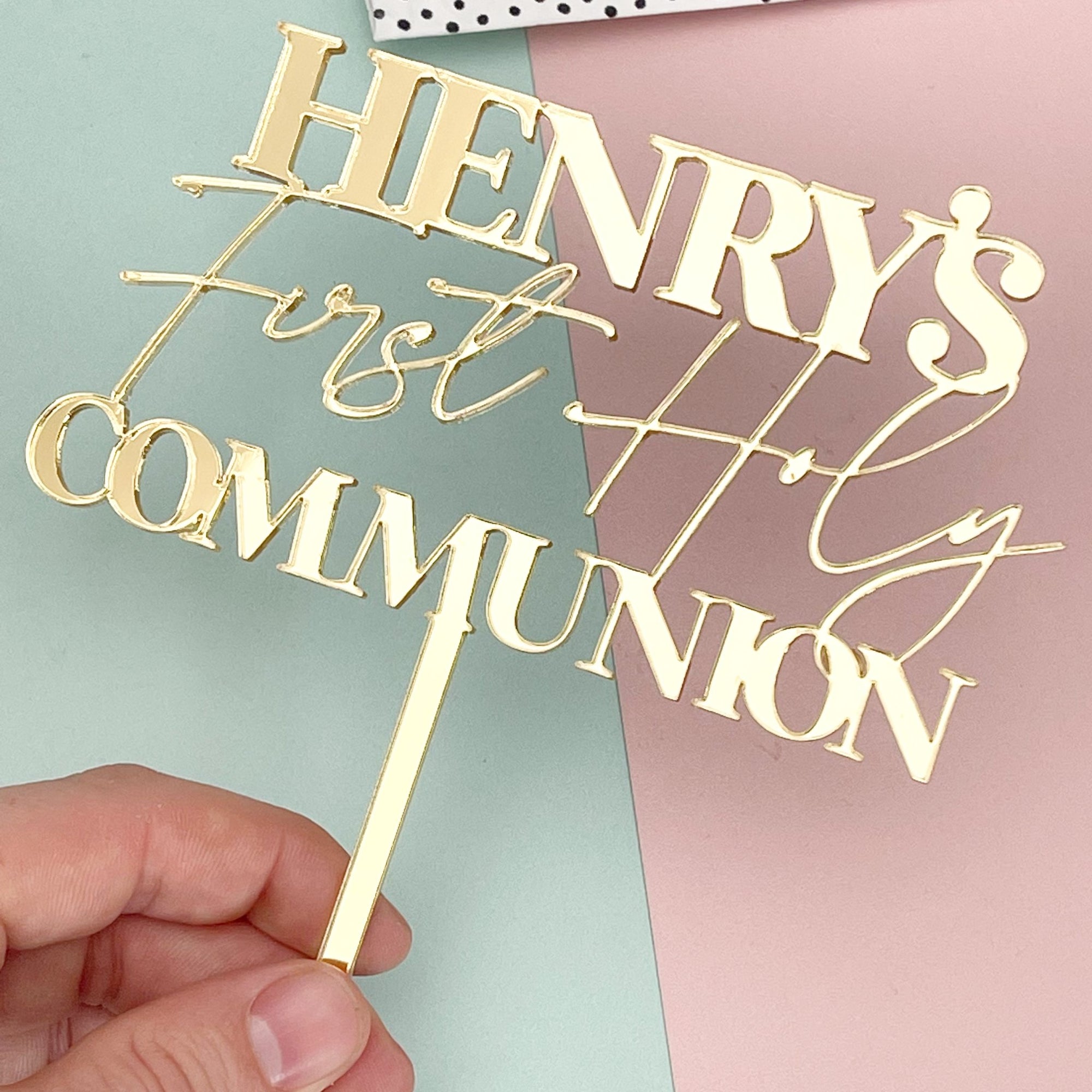 First Holy Communion Cake Topper Gold Silver Rose Gold Wood by Inketch ...