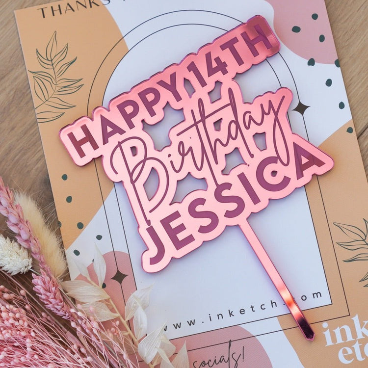 Personalised Happy Birthday Cake Topper Gold Silver Black by Inketch ...